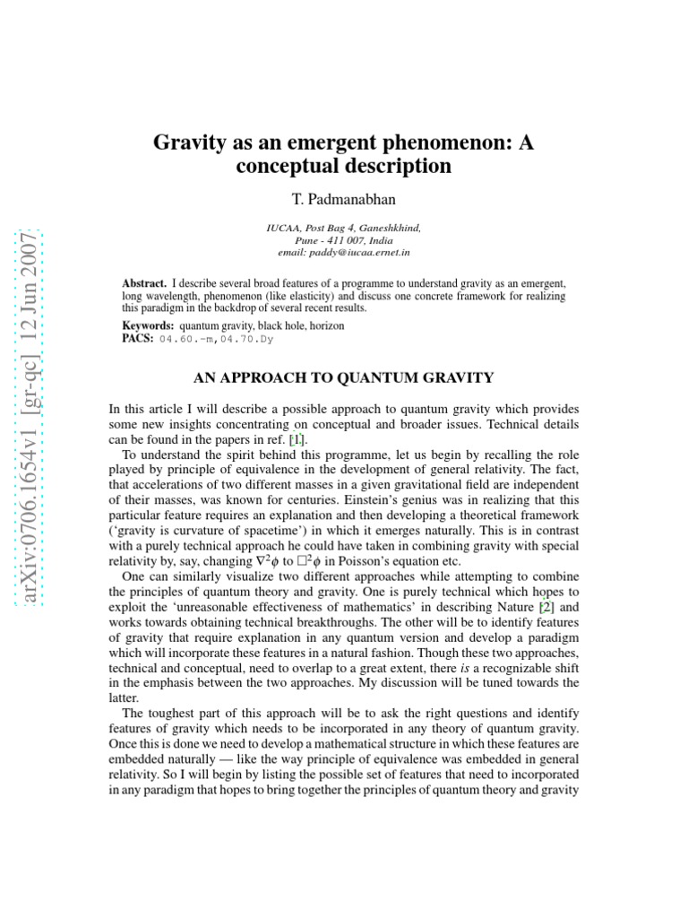 Emergent Gravity: A Conceptual Framework | PDF | Gravity | General ...
