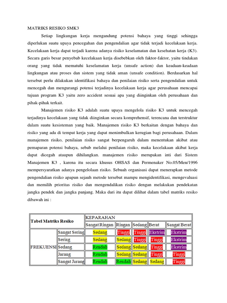 Matriks Risiko dalam SMK3 | PDF | Pengelolaan Keuangan & Uang