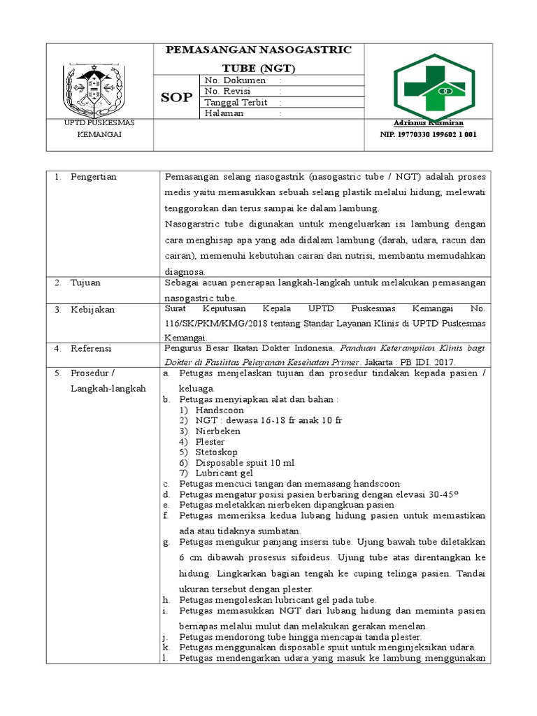 Sop Pemasangan NGT | PDF