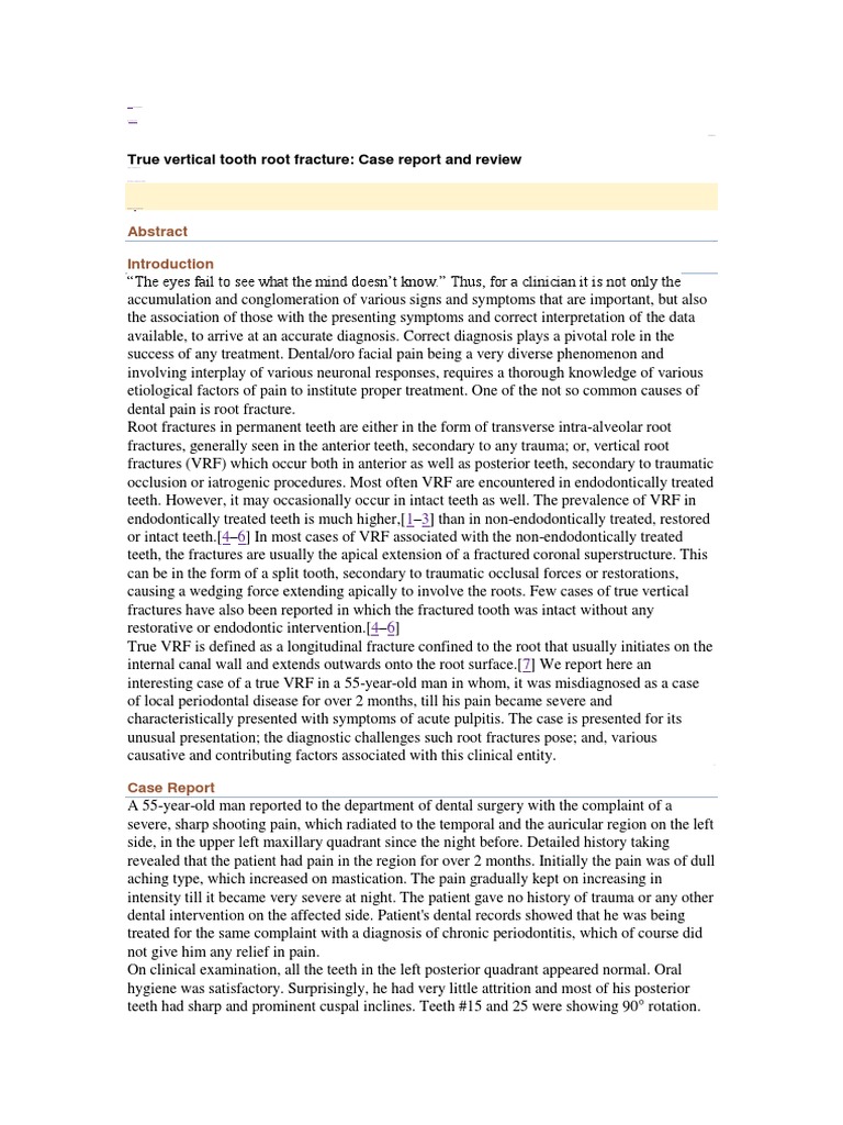 True Vertical Tooth Root Fracture: Case Report and Review: Contemp Clin ...