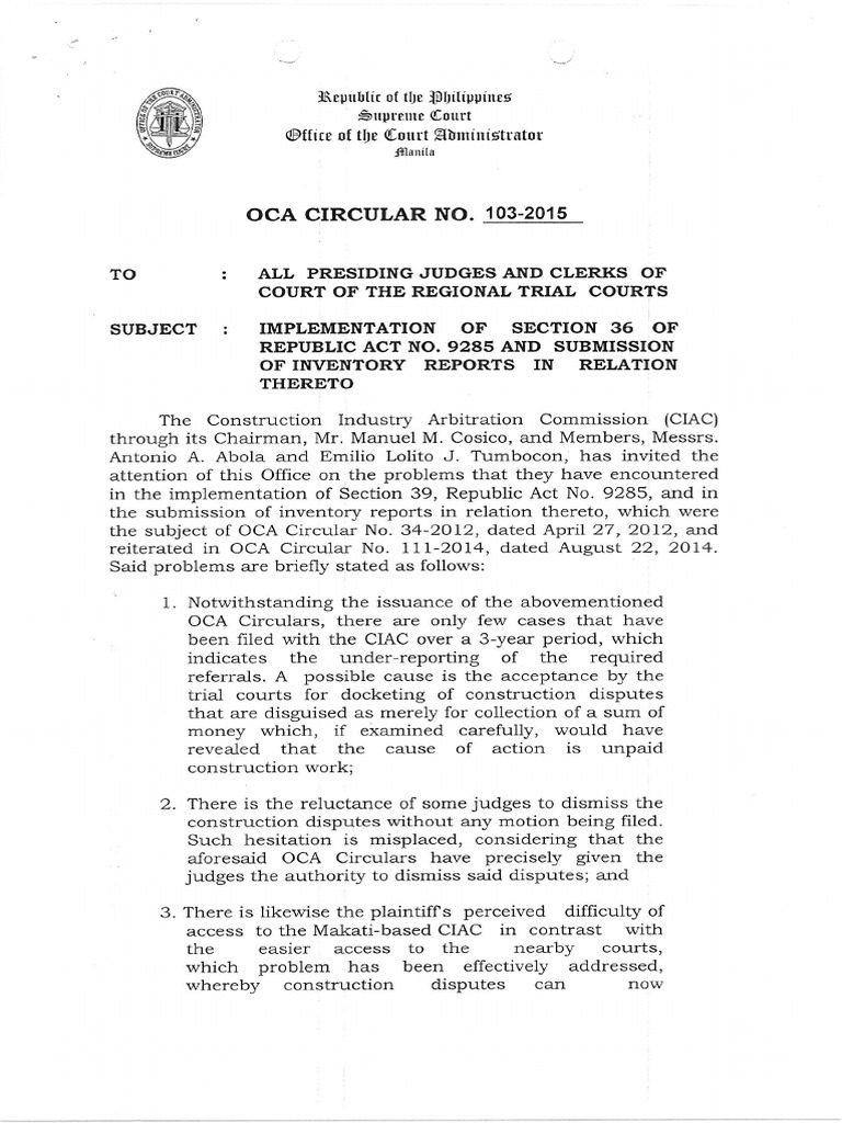 OCA Circular No. 103 2015 PDF | PDF