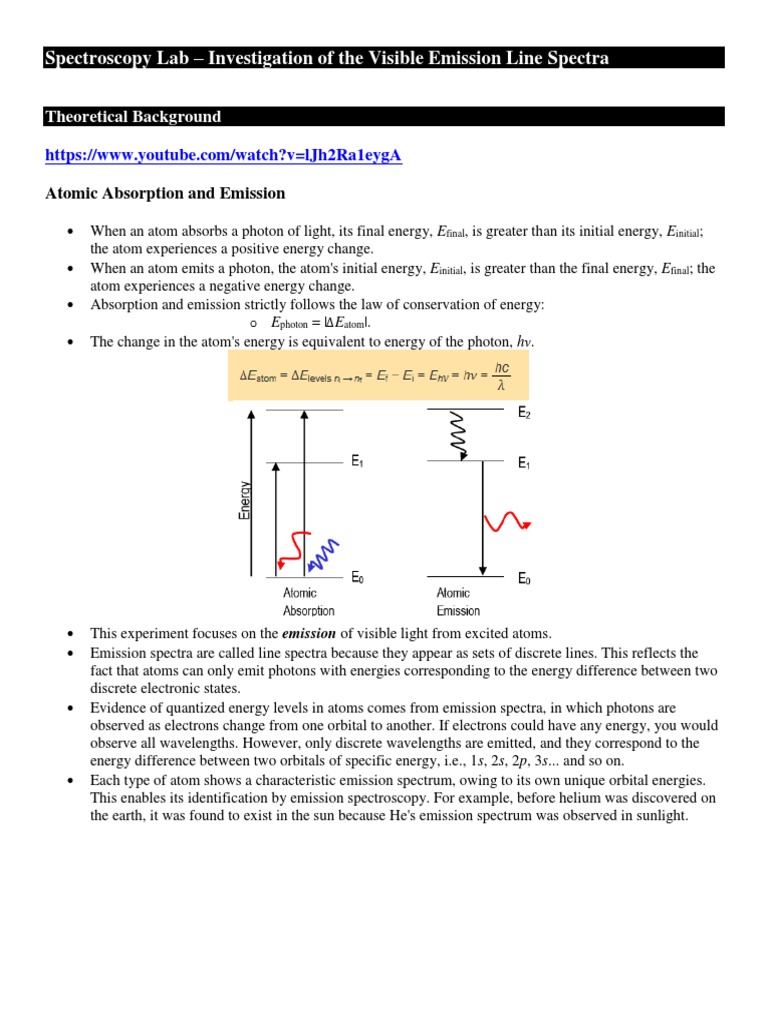 Visible Emission Spectra Lab Guide | PDF | Emission Spectrum | Spectroscopy