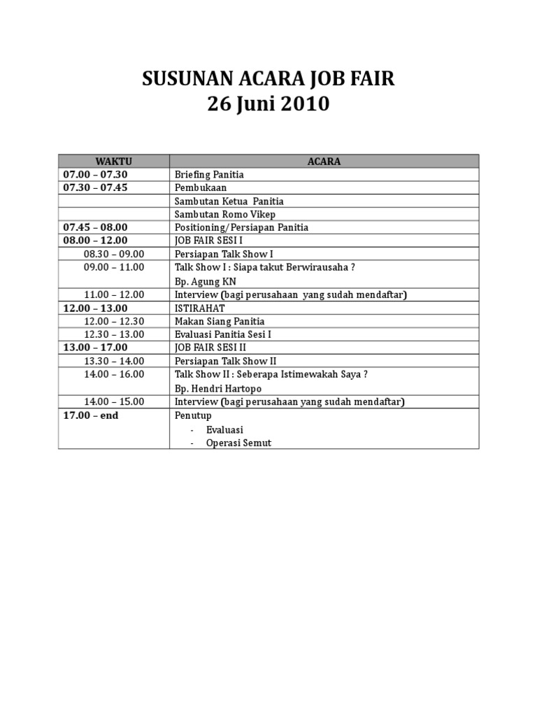 Susunan Acara Job Fair | PDF