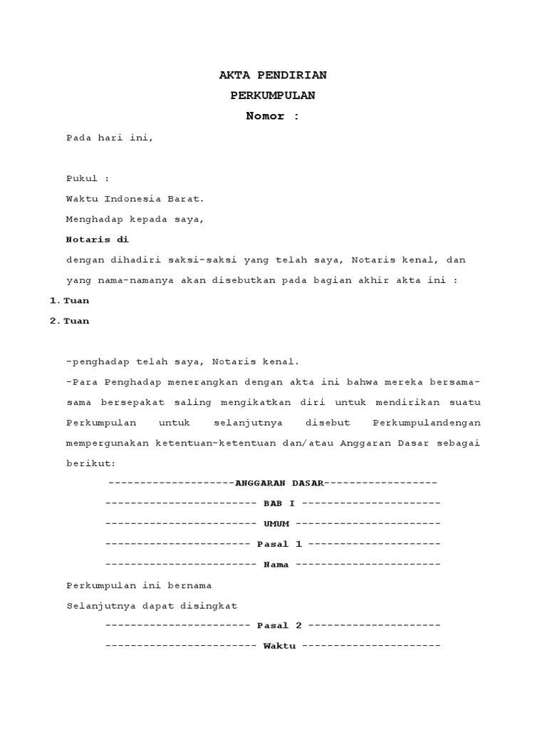 Contoh Akta Perkumpulan | PDF