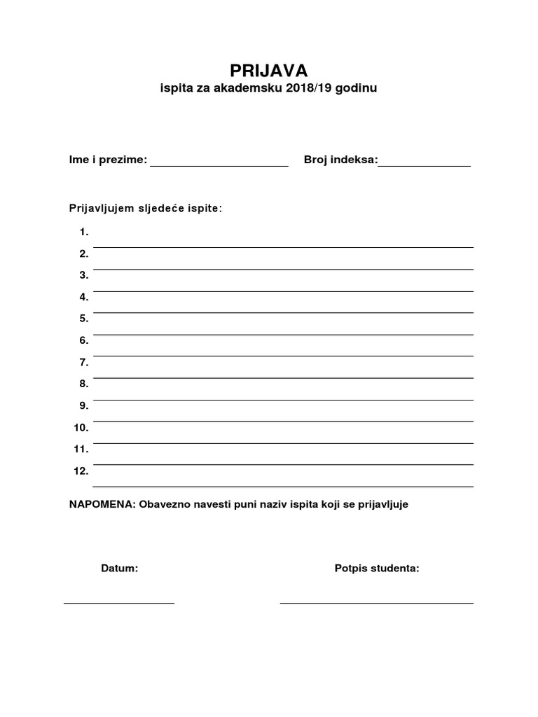 Obrazac Prijave Ispita | PDF