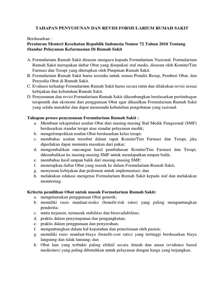Tahap Penyusunan Formularium Rumah Sakit Pdf