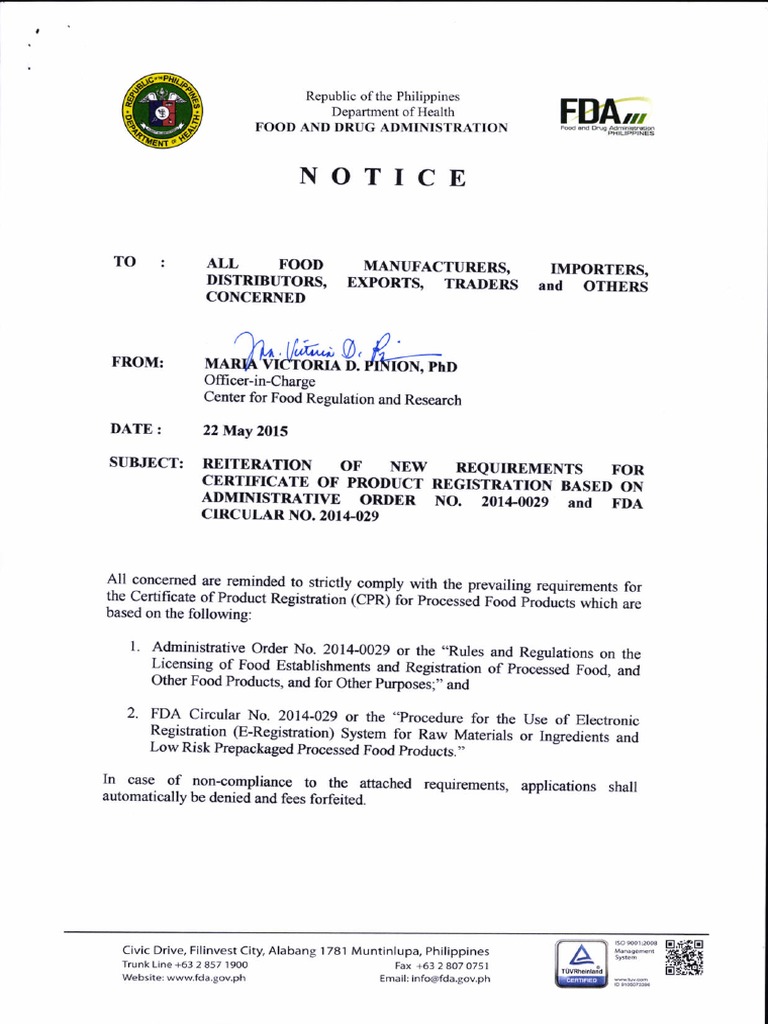 FDA Notice 22 May 2015 | PDF