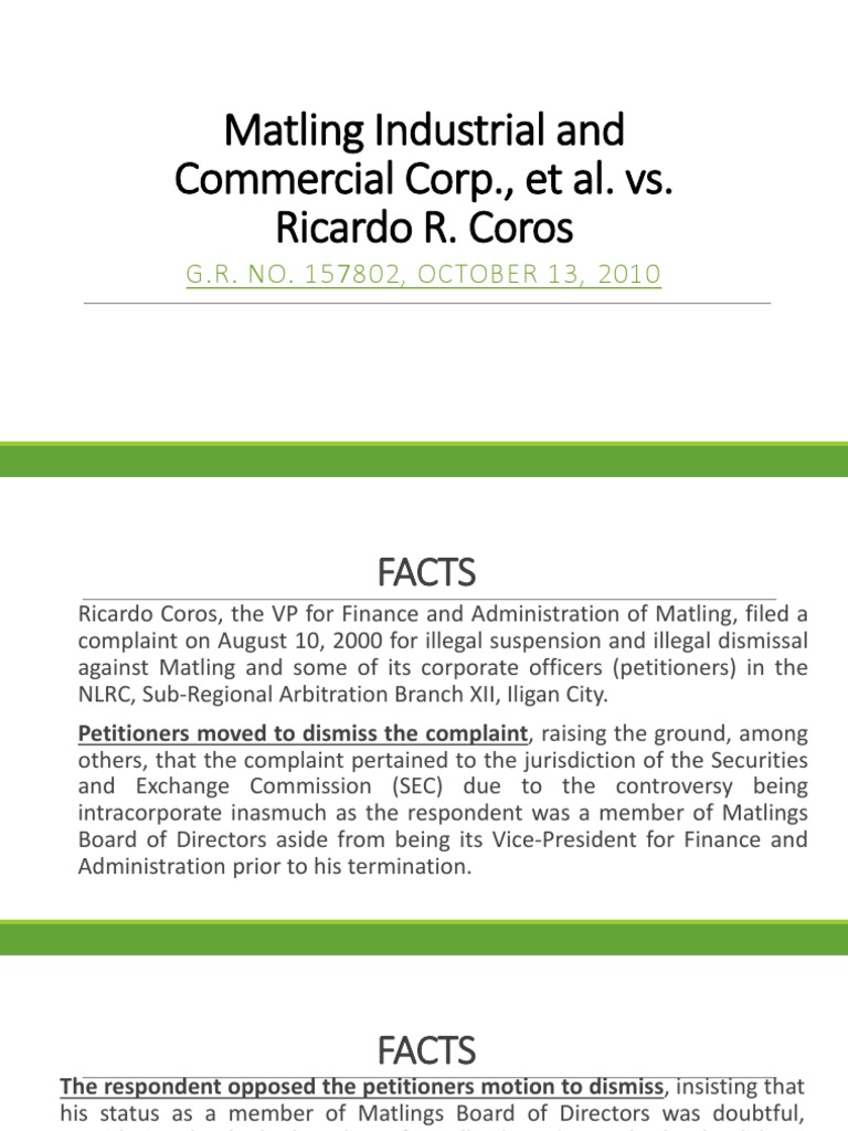 Matling Vs Coros | PDF | By Law | Board Of Directors