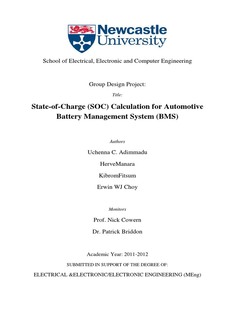 Automotive Battery Management System (BMS) Using State-of-Charge (SOC ...