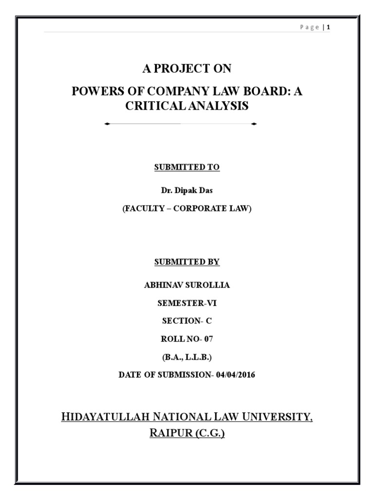 A Project On Powers of Company Law Board: A Critical Analysis | PDF ...