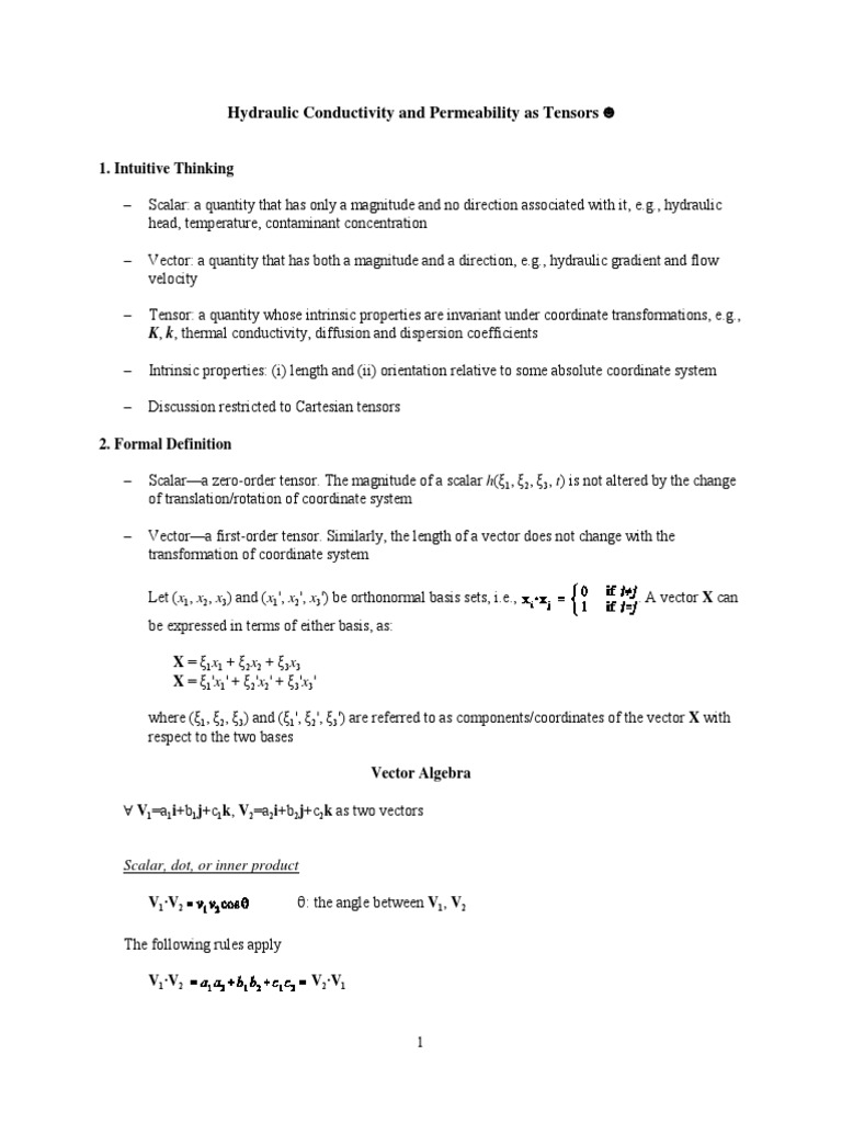 Hydraulic Conductivity and Permeability As Tensors) : 1. Intuitive ...