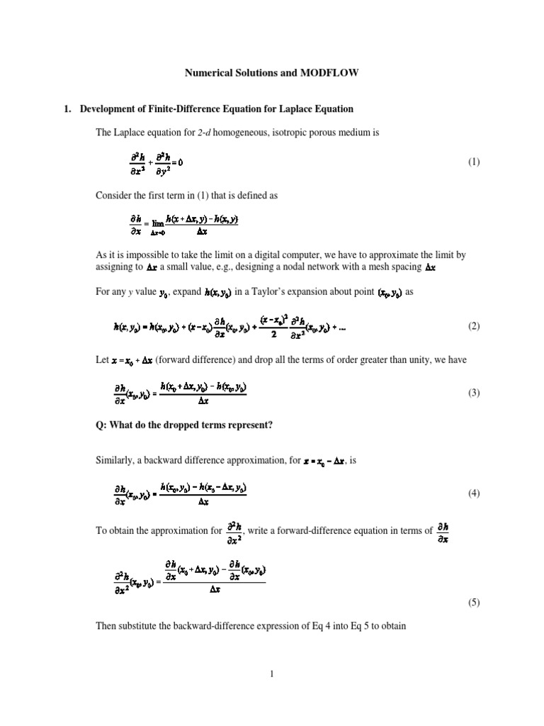 Numerical Solutions and MODFLOW: 1. Development of Finite-Difference ...