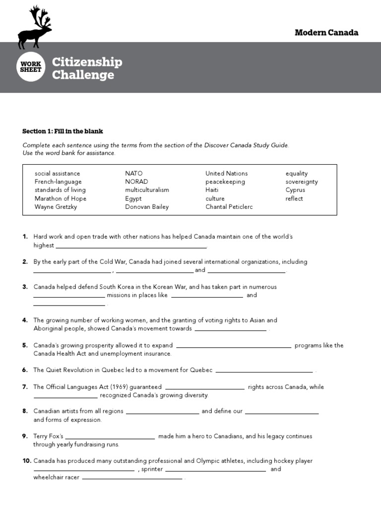 Modern Canada Worksheet ESL | PDF | Canada | Multiculturalism