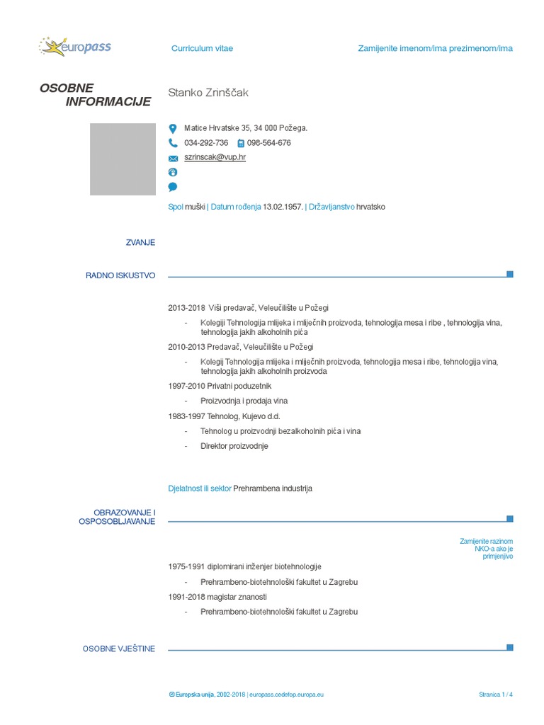 Europass-CV Hrvatski Szrinscak | PDF