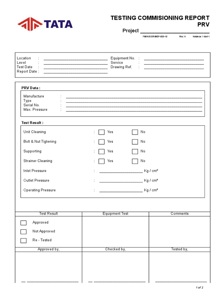 Testing Commisioning Report PRV: Project | PDF