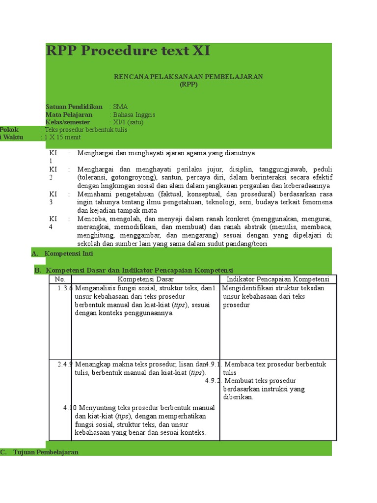 Contoh RPP Procedure Text XI | PDF