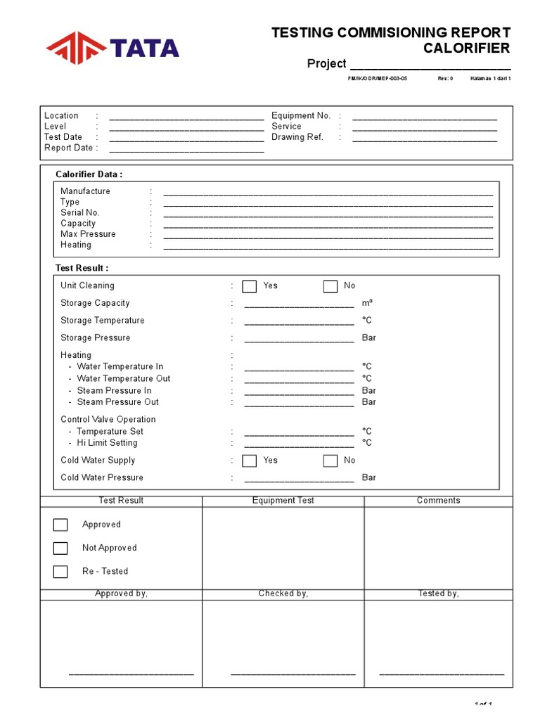 FM - Ik - Odr - Mep-003-05 Calorifier | PDF | Water Heating | Steam
