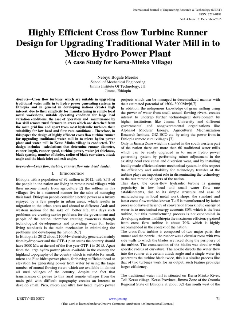 Highly Efficient Cross Flow Turbine Runner Design For Upgrading ...