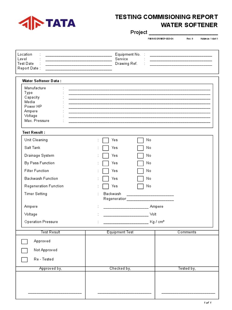 Testing Commisioning Report Water Softener: Project | PDF | Electrical ...