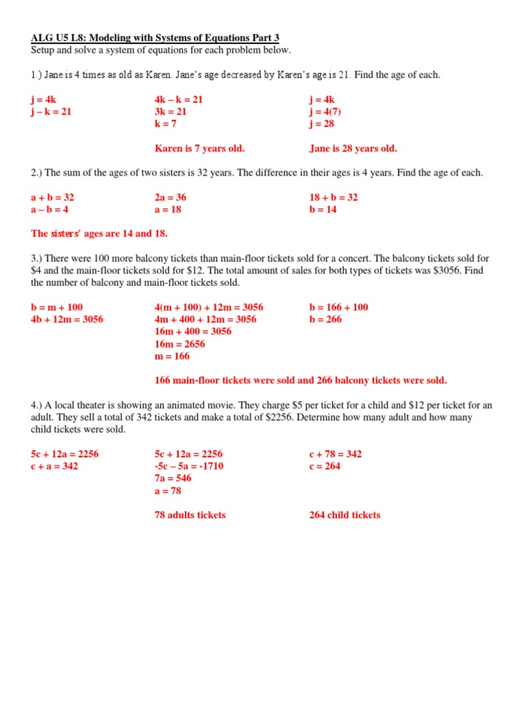 Unit 5 Lesson 8: Age & Ticket Problems | PDF | Applied Mathematics ...