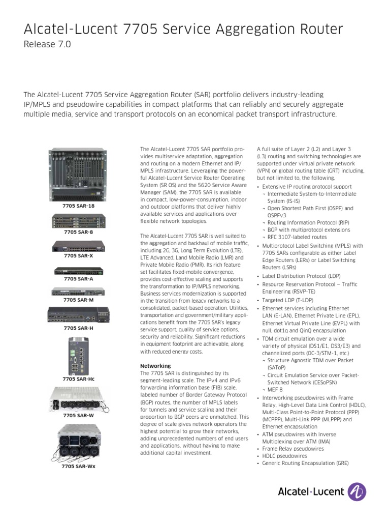 7705 Service Aggregation Router SAR Family PDF | PDF | Multiprotocol ...
