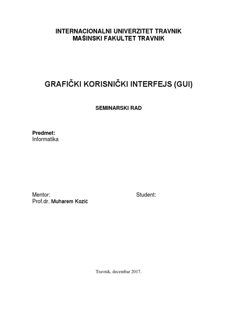 Seminarski - Grafički Korisnički Interfejs | PDF