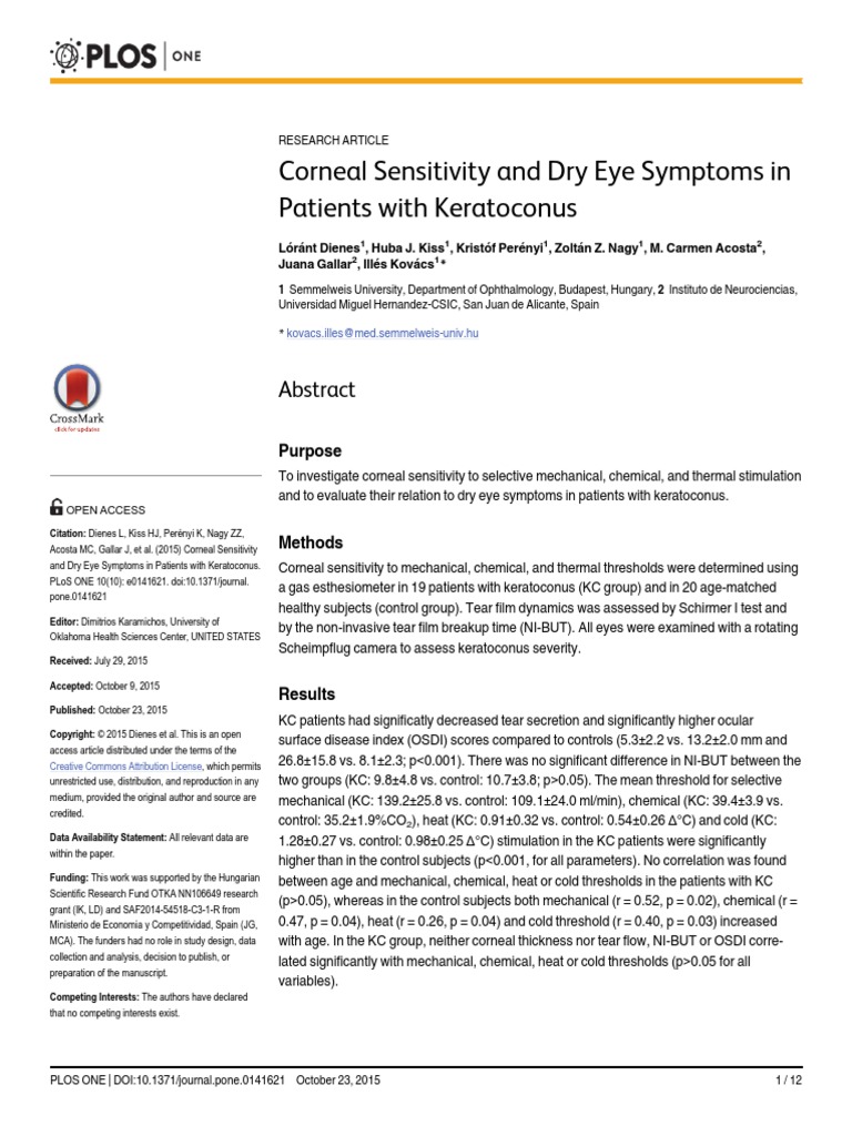 Corneal Sensitivity and Dry Eye Symptoms in Patients With Keratoconus ...