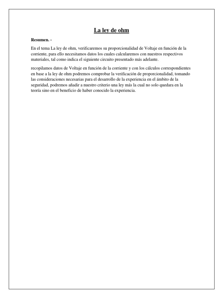 Ley De Ohm Laboratorio Umss Pdf Corriente Eléctrica Resistencia 8918