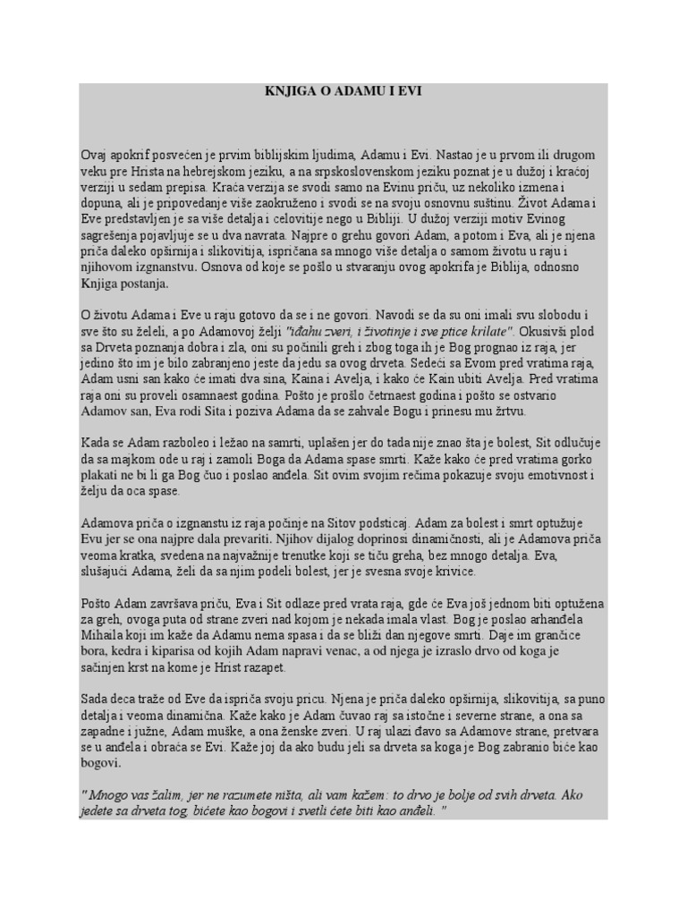 Knjiga o Adamu I Evi | PDF