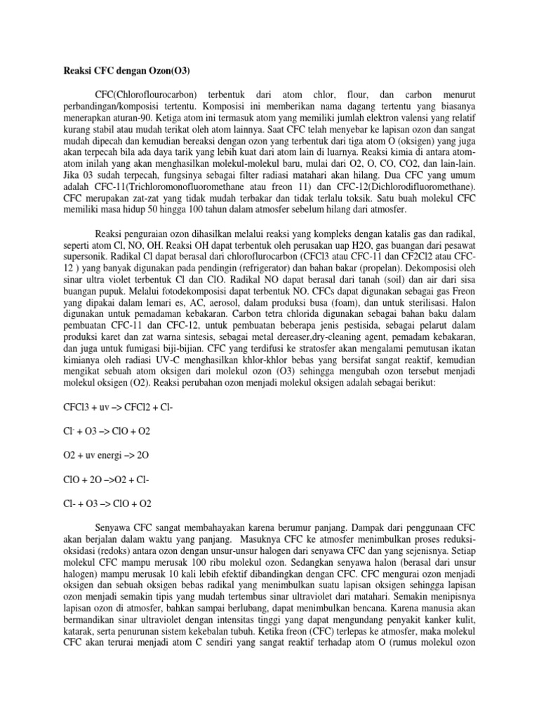 Dampak CFC Terhadap Ozon Stratosfer | PDF | Griya & Taman | Sains ...