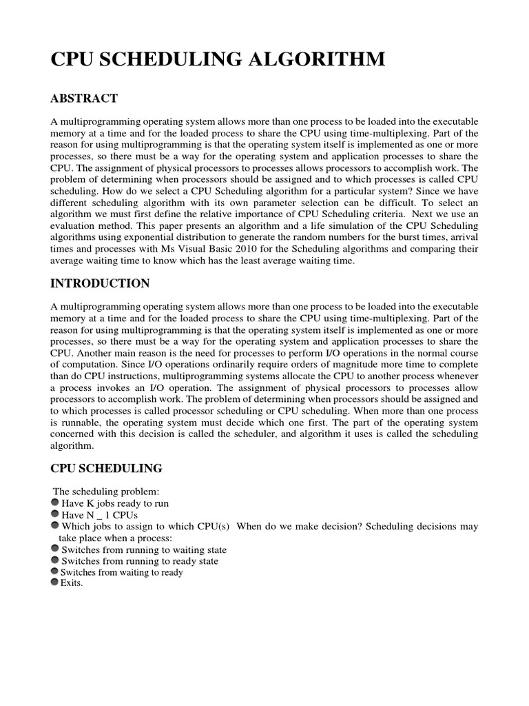 CPU Scheduling Algorithms: Comparing Average Waiting Times | PDF ...