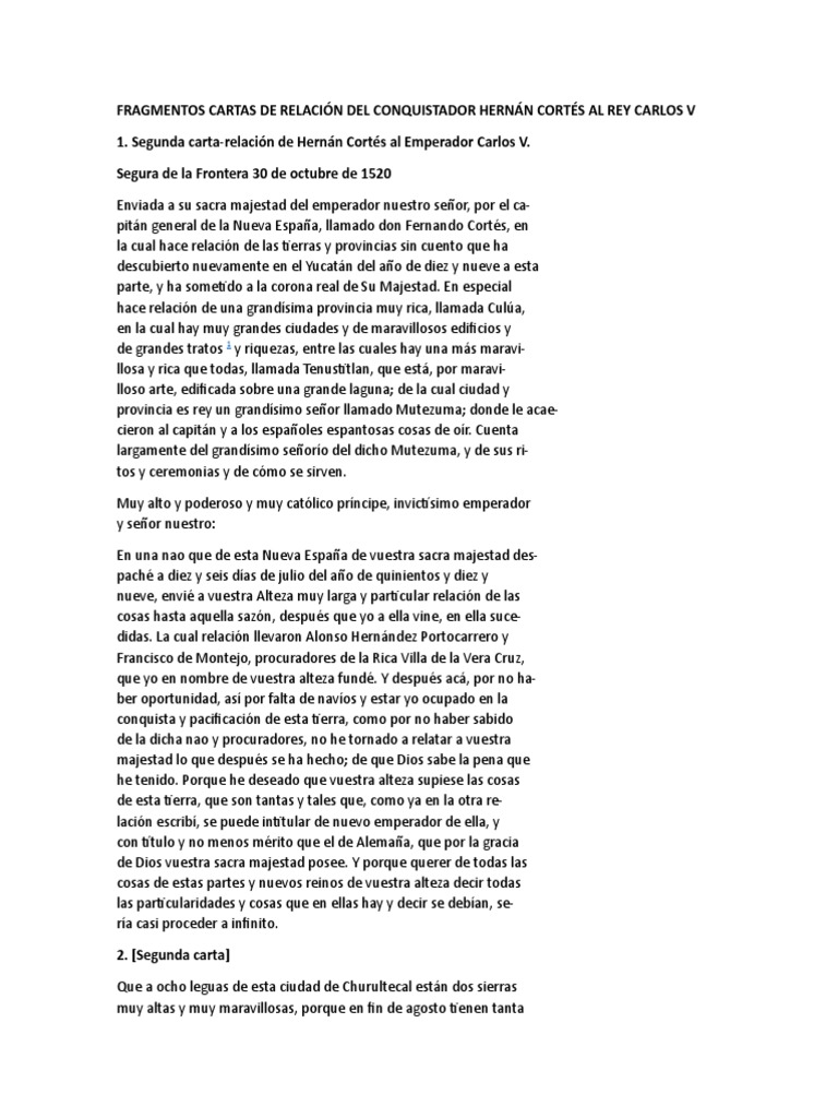 Fragmentos Cartas de Relación Del Conquistador Hernán Cortés Al Rey ...