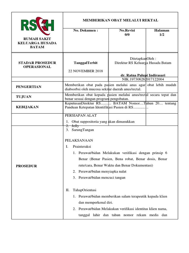 Sop Pemberian Obat Melalui Rektal | PDF