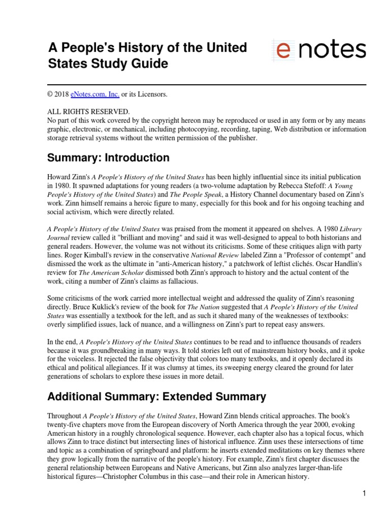 A People's History of The United States Study Guide: Summary ...