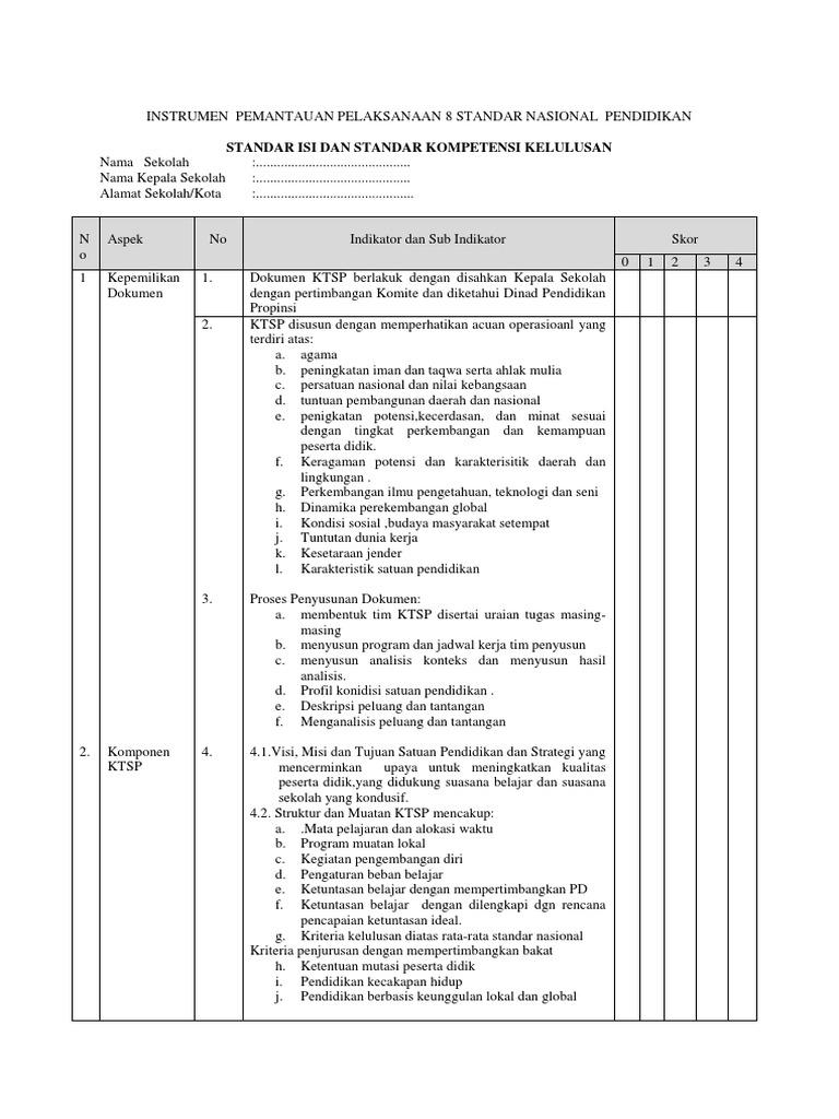 Contoh 1. Instrumen Pemantauan 8 SNP | PDF