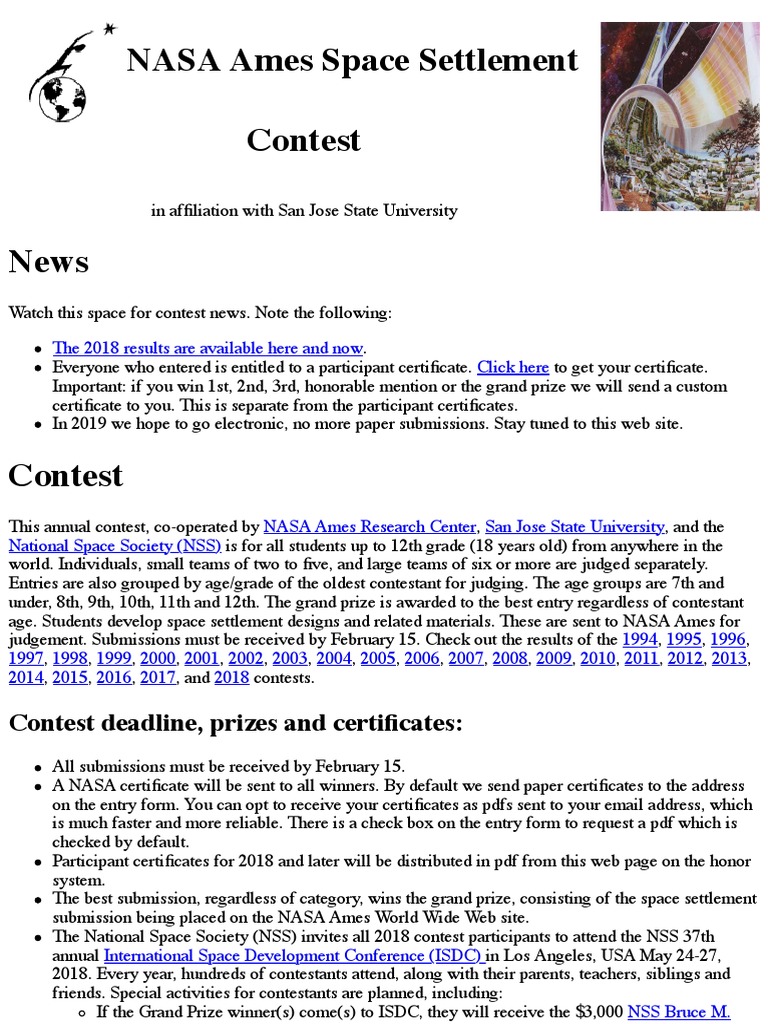 NASA Ames Space Settlement Contest | PDF | Space Colonization | Plagiarism