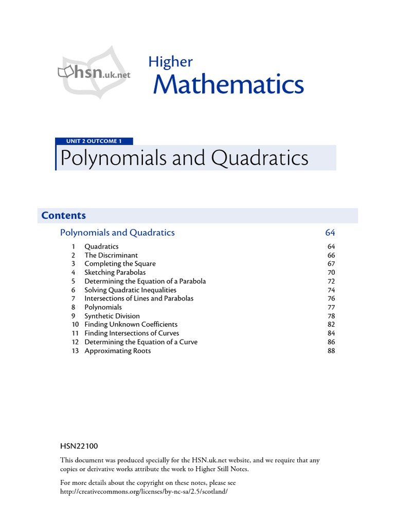 Polynomials and Quadratics | PDF | Quadratic Equation | Factorization
