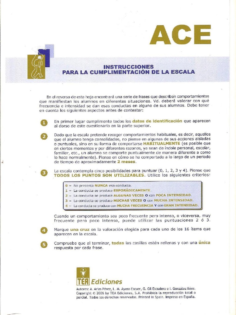 Cuestionario Ace - Alteración de Comportamiento en La Escuela | PDF