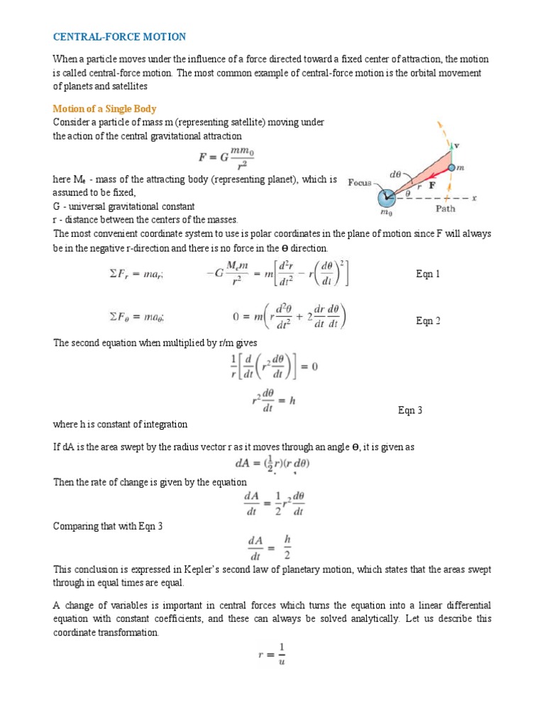 Central Force Motion Notes | PDF | Orbit | Motion (Physics)