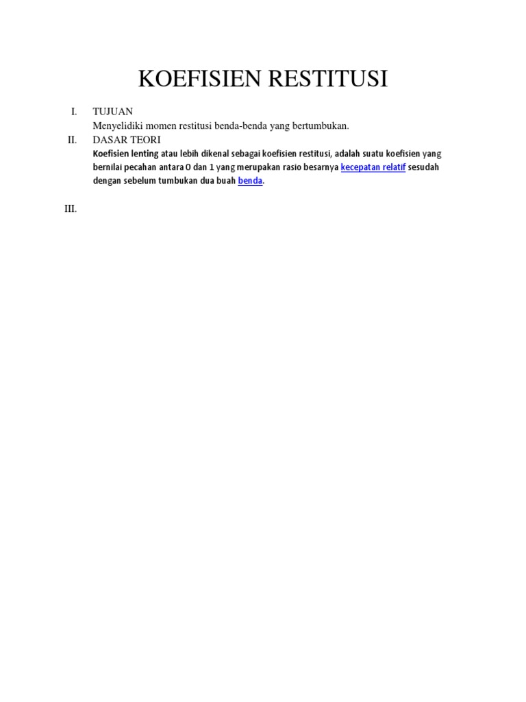 Koefisien Restitusi dalam Tumbukan | PDF