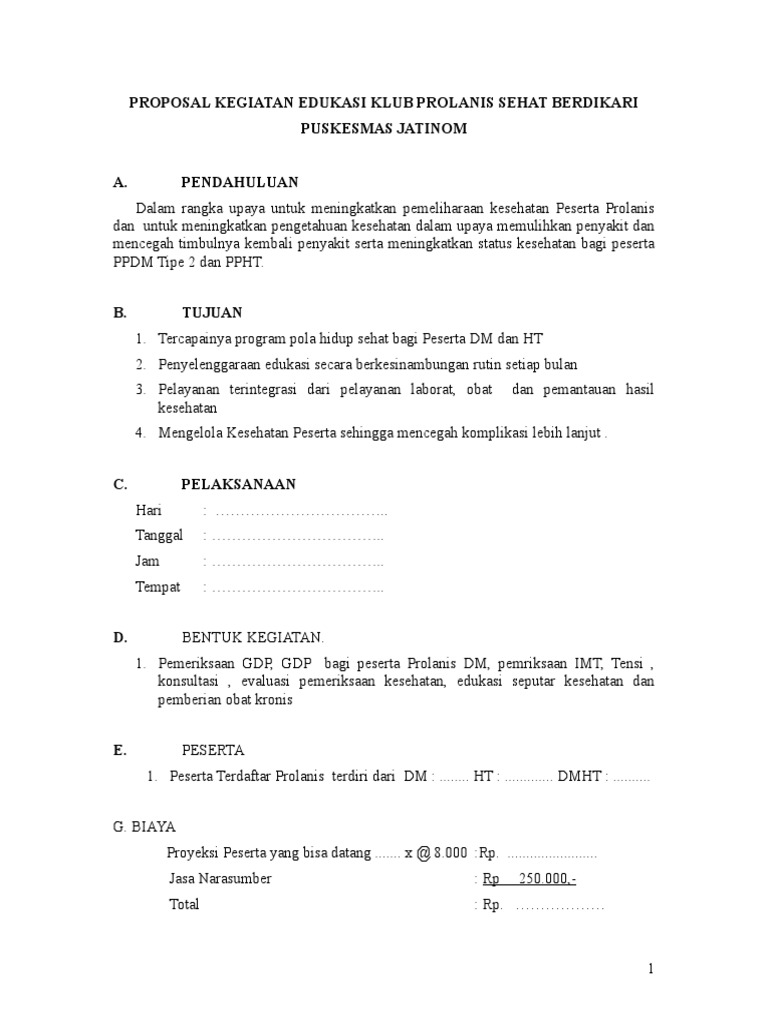 Proposal Kegiatan Edukasi Prolanis Dan Senam Prolanis Di FKTP | PDF