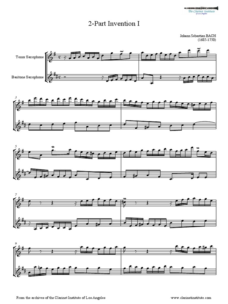 Bach 2 Part Invention No 1 Duo For Tenor and Bari | PDF | Cantatas ...