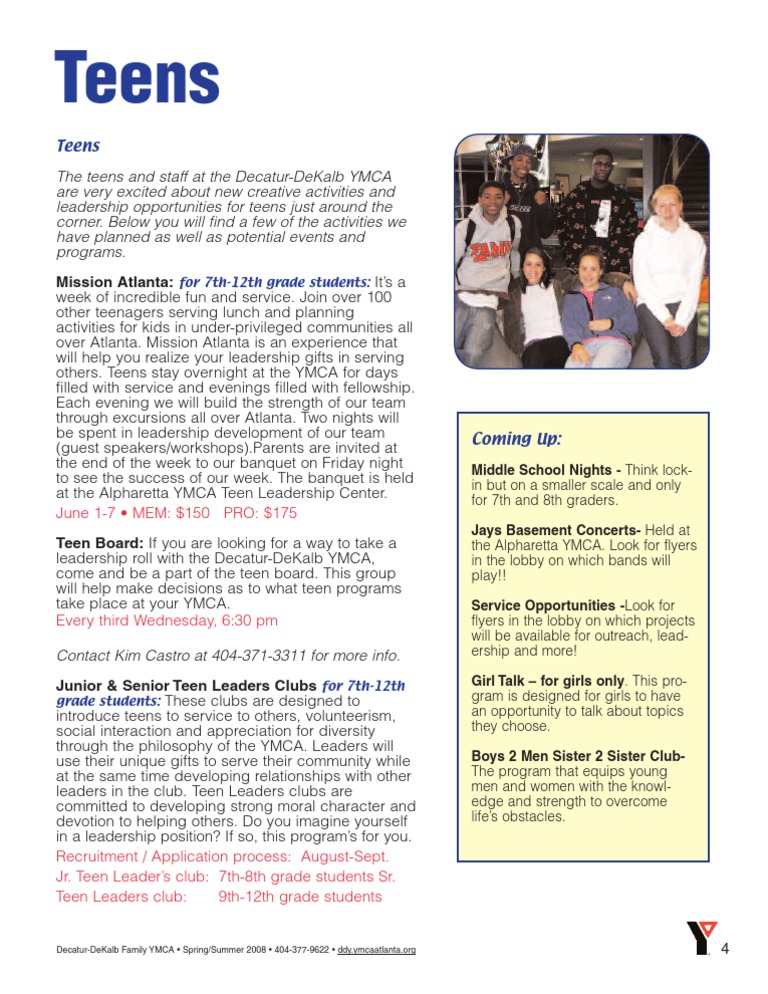 Decatur-DeKalb Family YMCA Teen Programs | PDF | Ymca