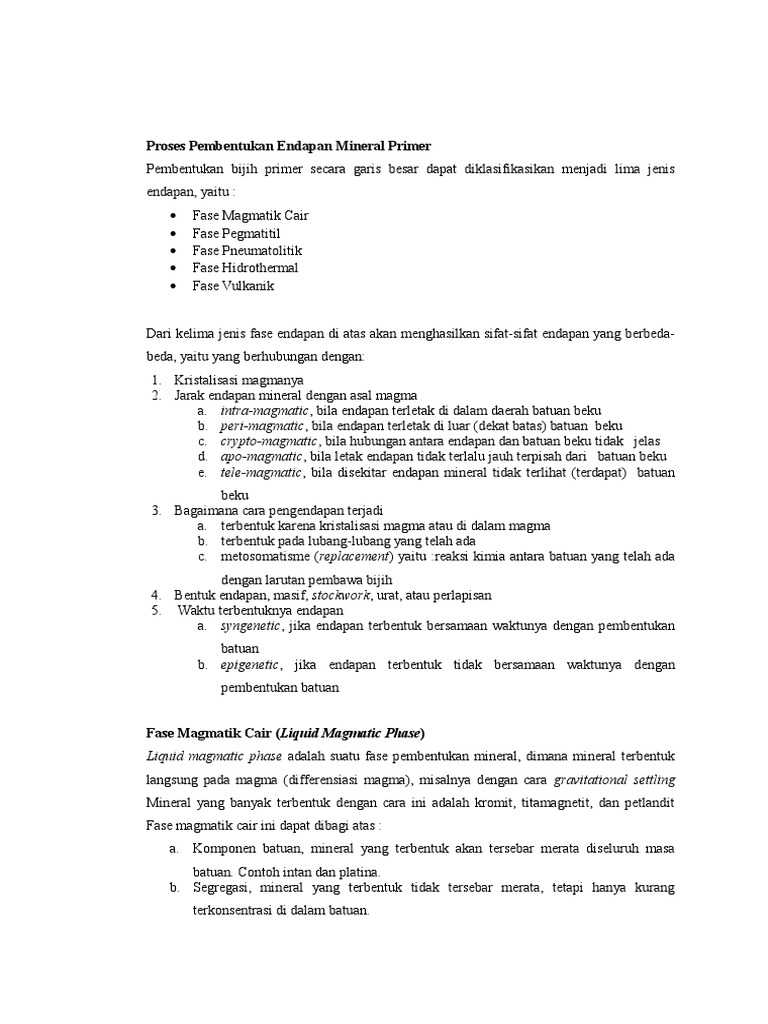 Proses Pembentukan Endapan Mineral Primer | PDF