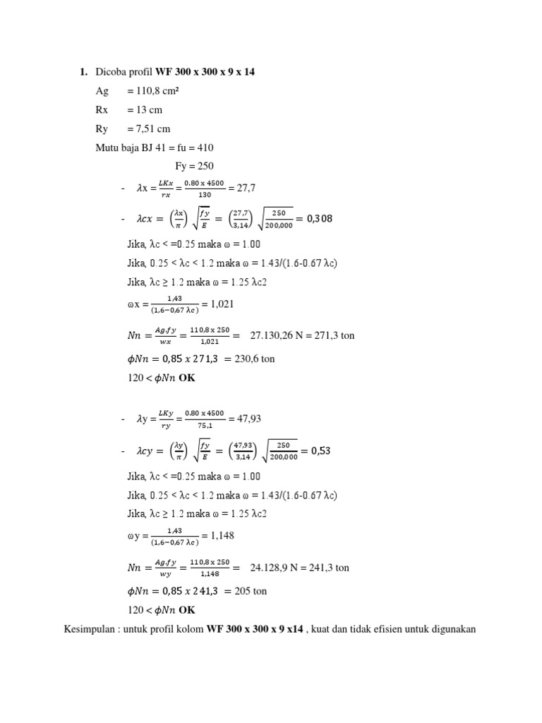 Analysis of the Strength and Efficiency of a WF 300 x 300 x 9 x 14 ...
