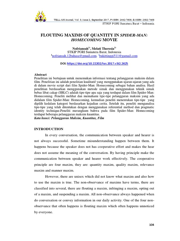 Flouting Maxims of Quantity in Spider-Man:: Homecoming Movie | PDF ...