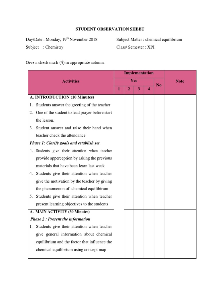 Student Observation Sheet | PDF | Attention | Teachers