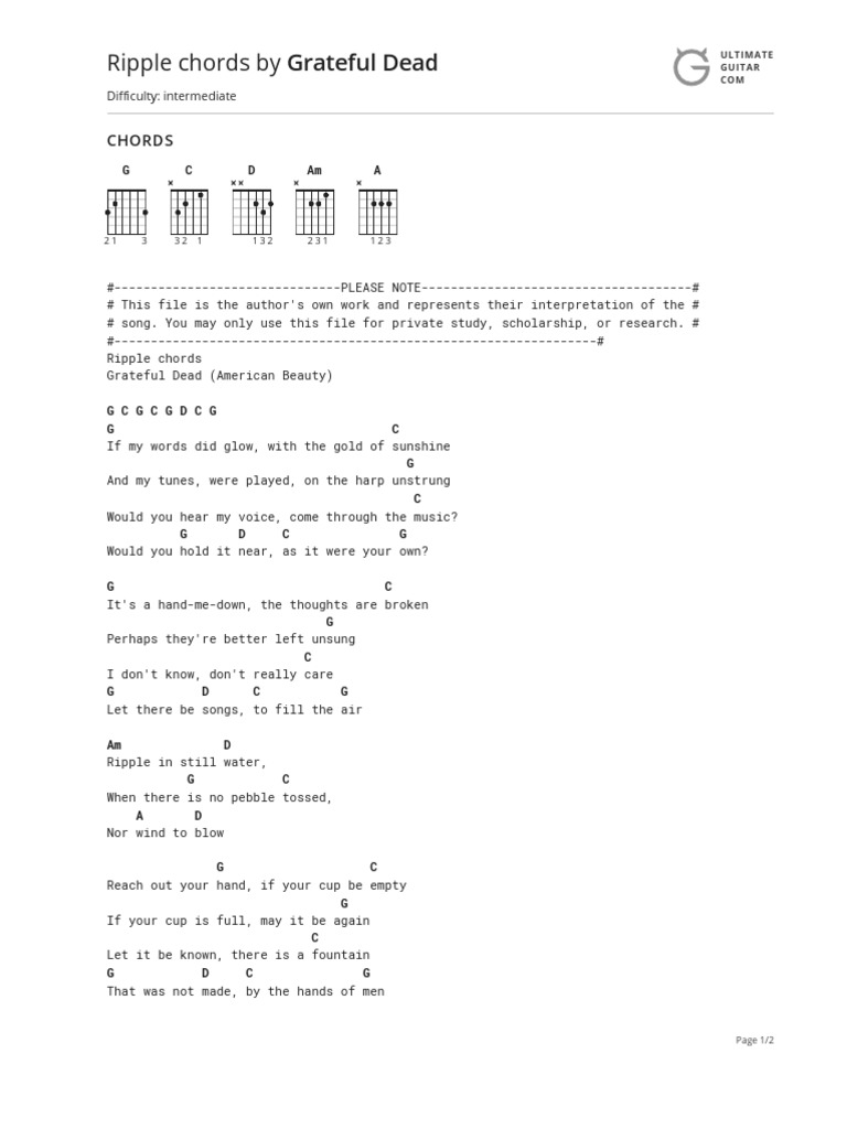 Ripple Chords (Ver 2) by Grateful Deadtabs at Ultimate Guitar Archive ...