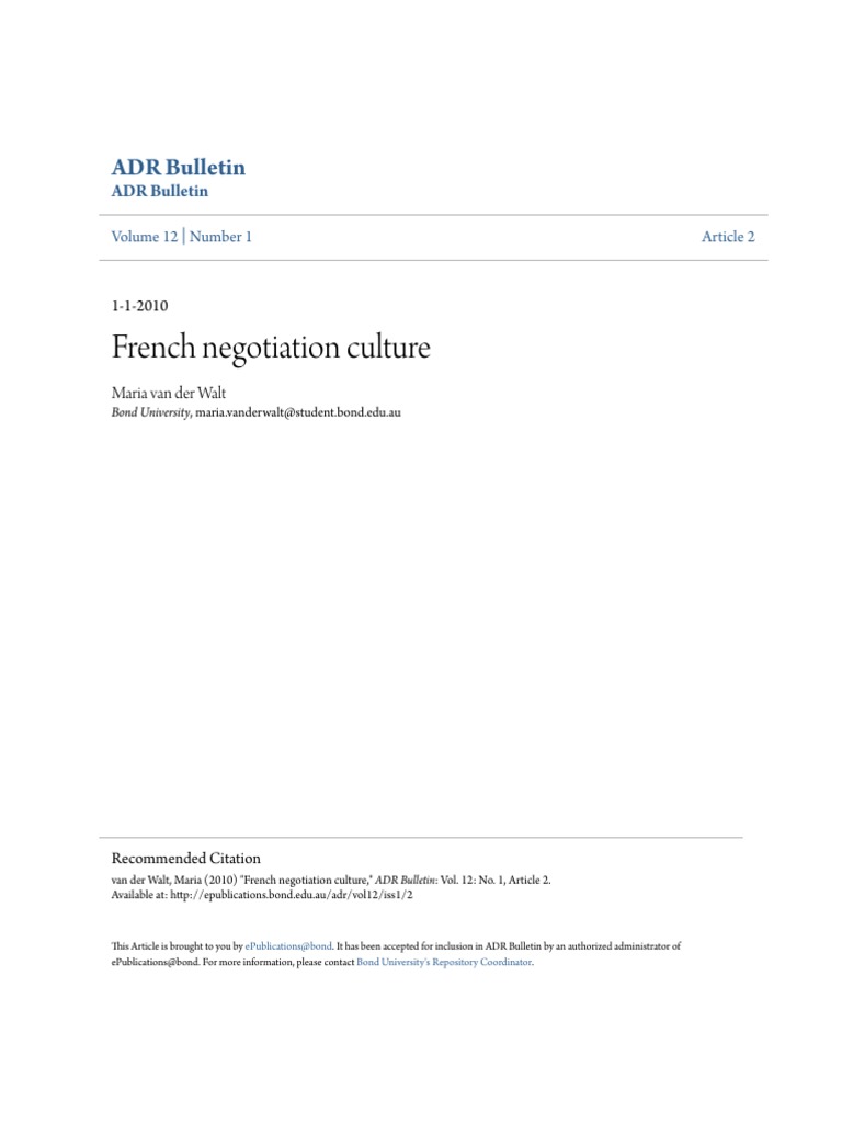 French Negotiation Culture | PDF | Negotiation | Nonverbal Communication