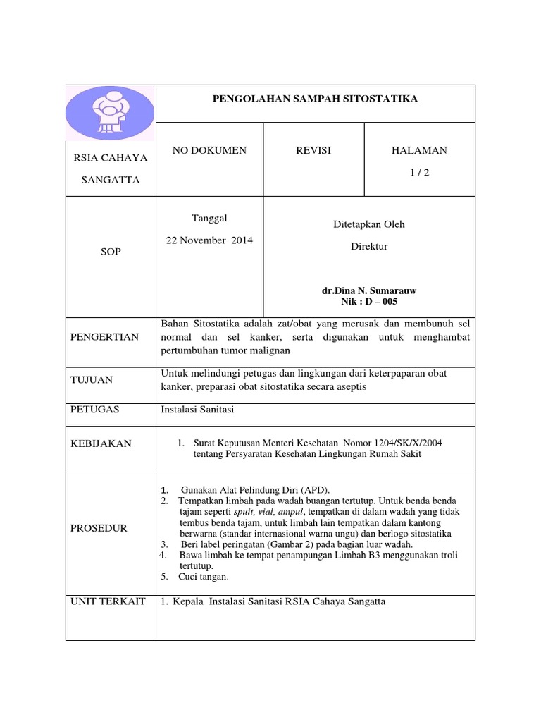 Sop Pengolahan Sampah Sitostatika | PDF